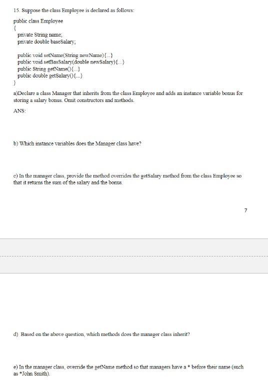 Solved public class Employee \{ private String name; private | Chegg.com