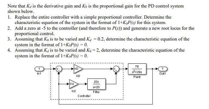 Note that Kd is the derivative gain and Ko is the | Chegg.com