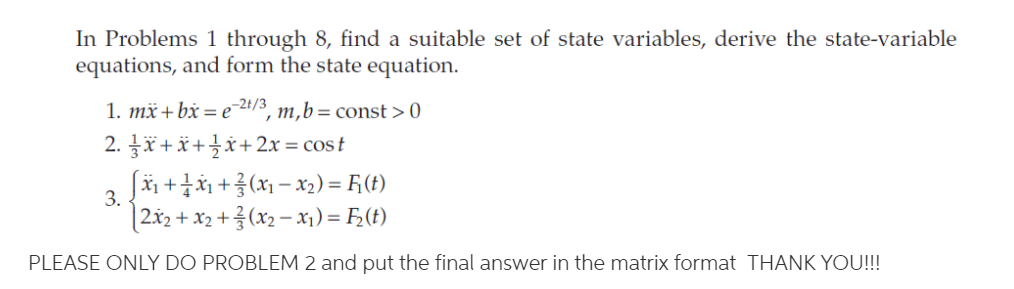 Solved In Problems 1 through 8, find a suitable set of state | Chegg.com