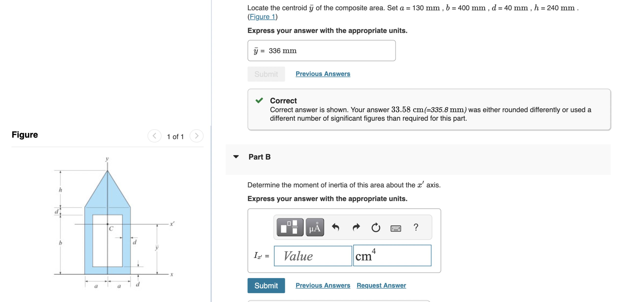 Solved Determine the moment of inertia of this area about | Chegg.com