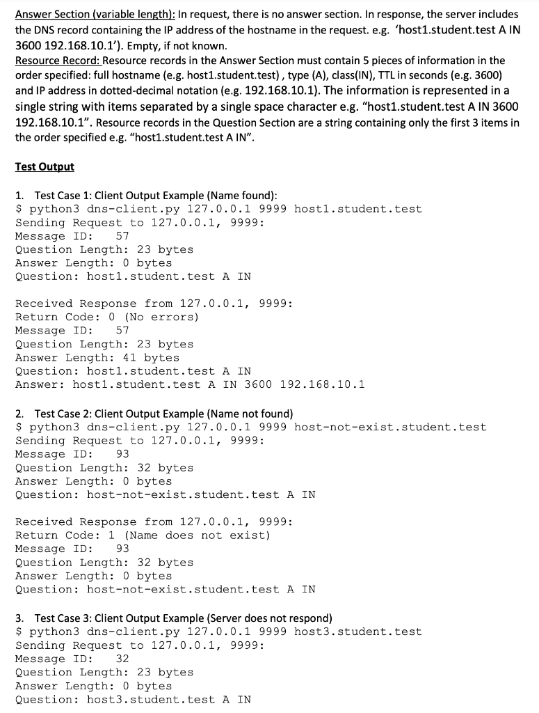Programming Assignment 3: Simplified DNS Client and | Chegg.com