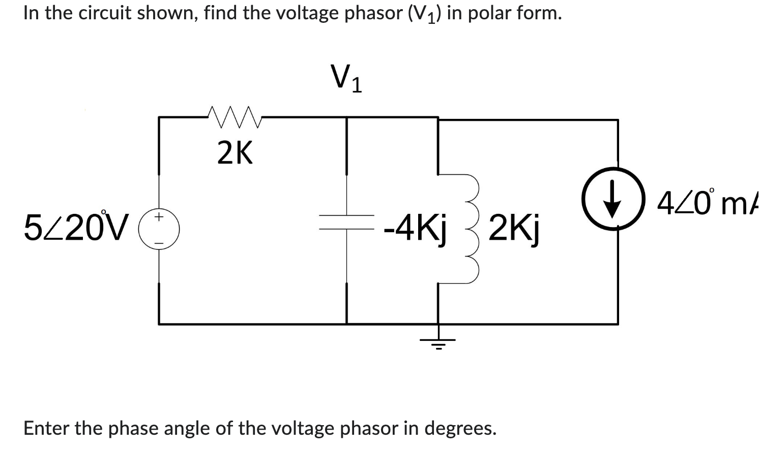Solved In the circuit shown, find the voltage phasor (V1) in | Chegg.com