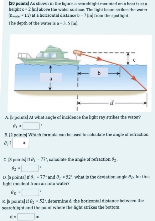 Solved [20 points) As shown in the figure, a searchlight | Chegg.com
