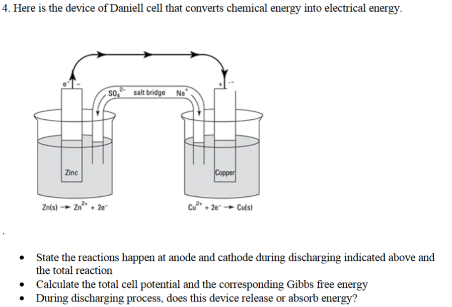Solved 4. Here is the device of Daniell cell that converts | Chegg.com