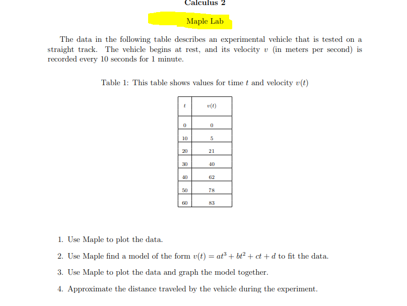 Solved Calculus 2 Maple Lab The data in the following table | Chegg.com