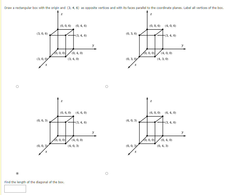 Solved Find the length of the diagonal of the box. | Chegg.com