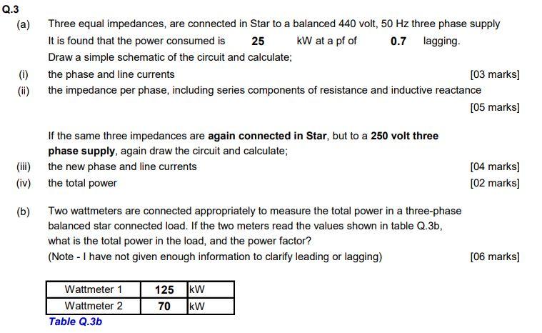 Solved 25 Q.3 (a) Three equal impedances, are connected in | Chegg.com