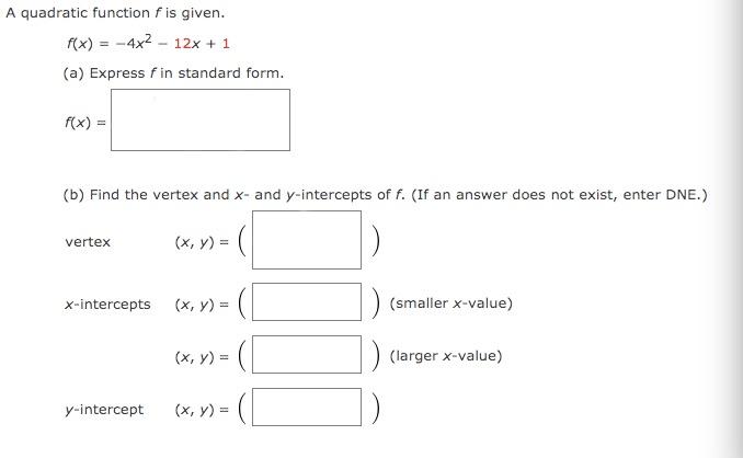 Solved A Quadratic Function F Is Given F X 4x2 12x