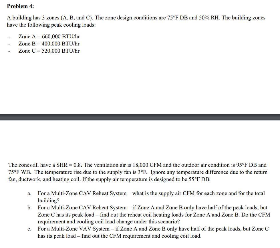 Solved Problem 4: A building has 3 zones (A, B, and C). The | Chegg.com