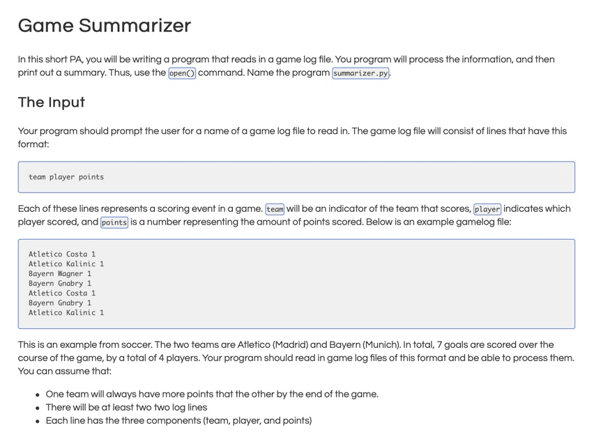 Solved Game Summarizer In this short PA, you will be writing | Chegg.com