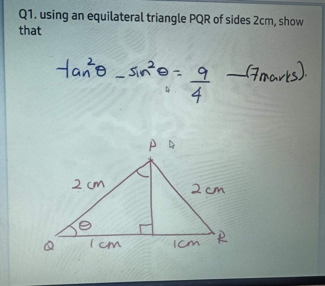 Solved Q1. using an equilateral triangle PQR of sides 2cm, | Chegg.com