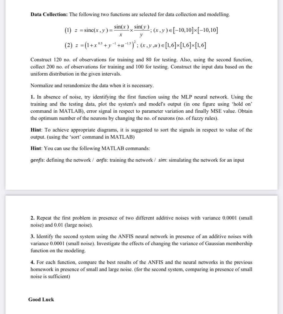 Solved Data Collection: The following two functions are | Chegg.com
