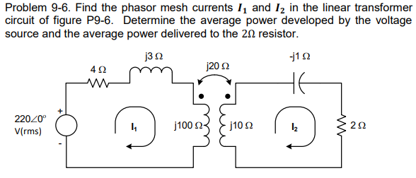 Solved Problem 9-6. Find the phasor mesh currents I1 and I2 | Chegg.com