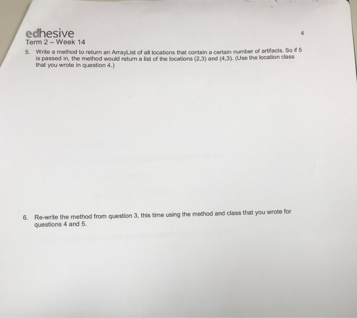 edhesive Term 2-Week 14 Write a method to return an | Chegg.com