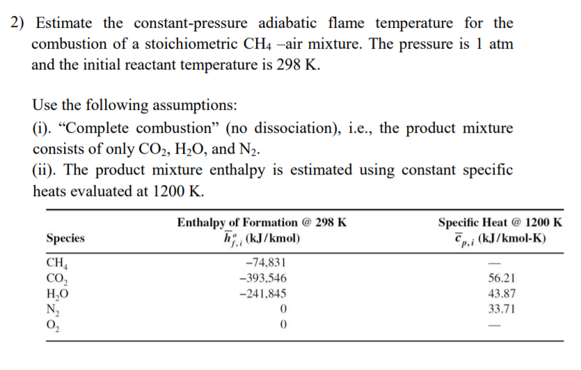 Solved 2) Estimate the constant-pressure adiabatic flame | Chegg.com