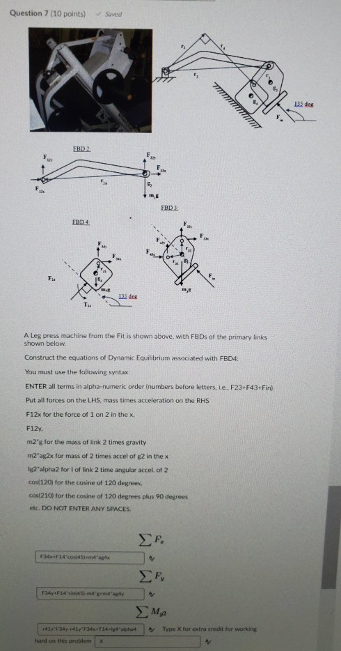 Solved Question 7 (10 points) Saved 135 deg FBD2 FBD3 FBD 4 | Chegg.com