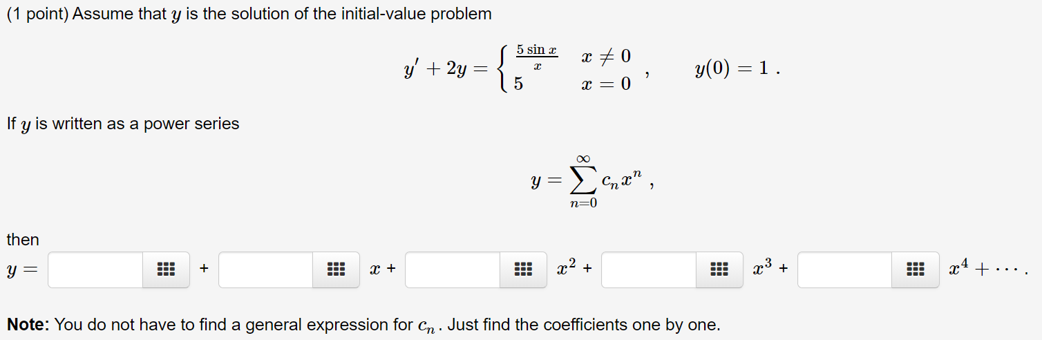 Solved (1 point) Assume that y is the solution of the | Chegg.com