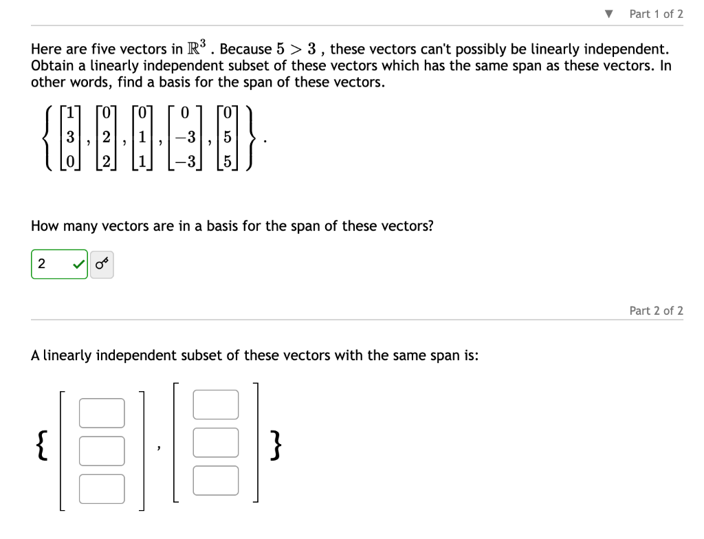 Solved Here are five vectors in R3. Because 5>3, these | Chegg.com