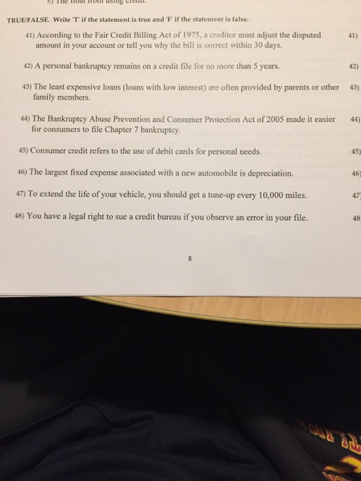 Solved Write 'T' if the statement is true and 'F' if the | Chegg.com
