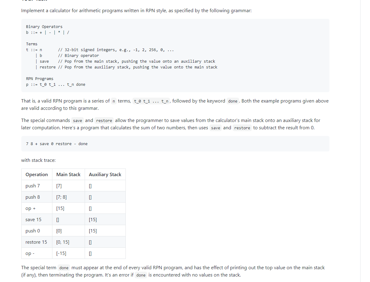 Implement a calculator for arithmetic programs | Chegg.com