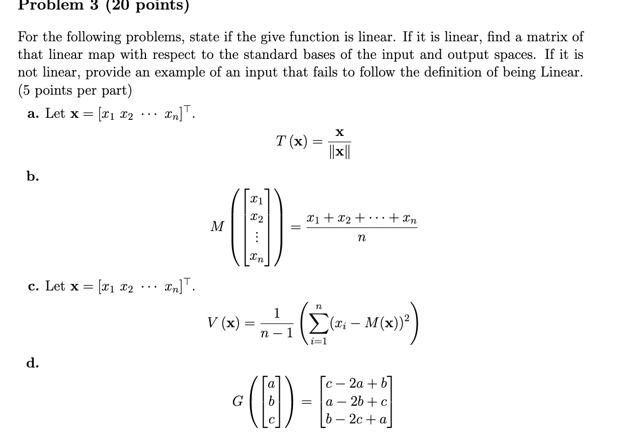 Solved Problem 3 (20 points) For the following problems, | Chegg.com