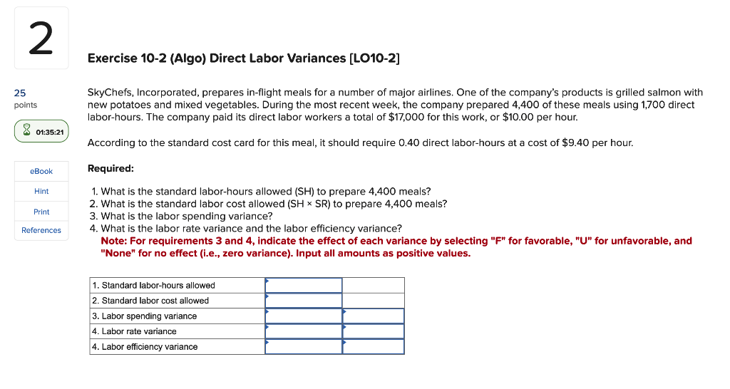 Solved Exercise 10-2 (Algo) Direct Labor Variances [LO10-2] | Chegg.com