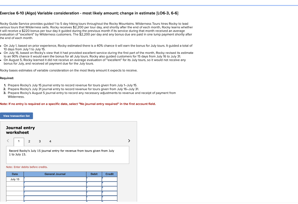 Solved Exercise 6-10 (Algo) Variable consideration - most | Chegg.com