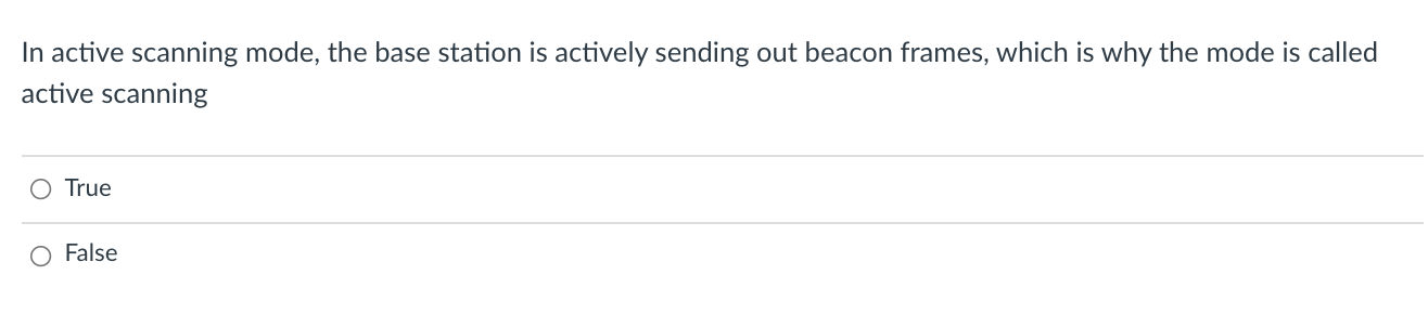 Solved In active scanning mode, the base station is actively | Chegg.com