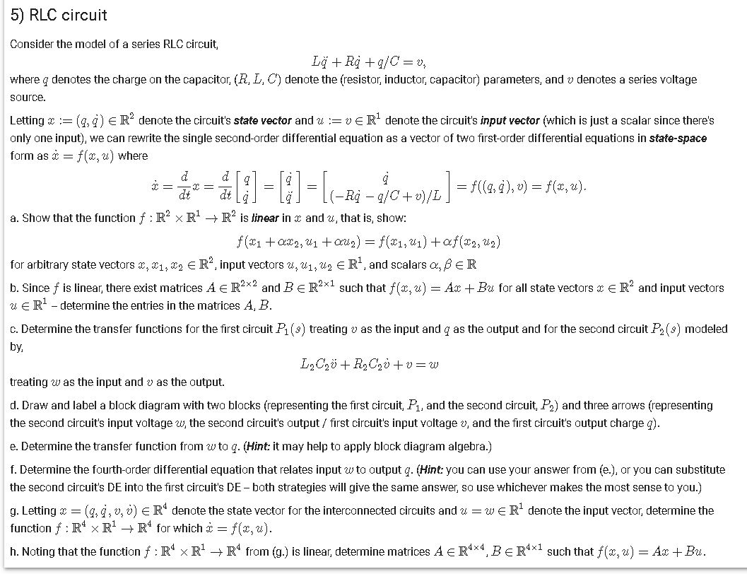5) RLC circuit Consider the model of a series RLC | Chegg.com