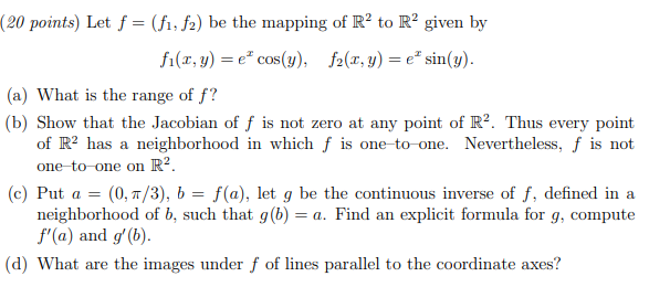 Solved (20 points) Let f = (f1, f2) be the mapping of R2 to | Chegg.com