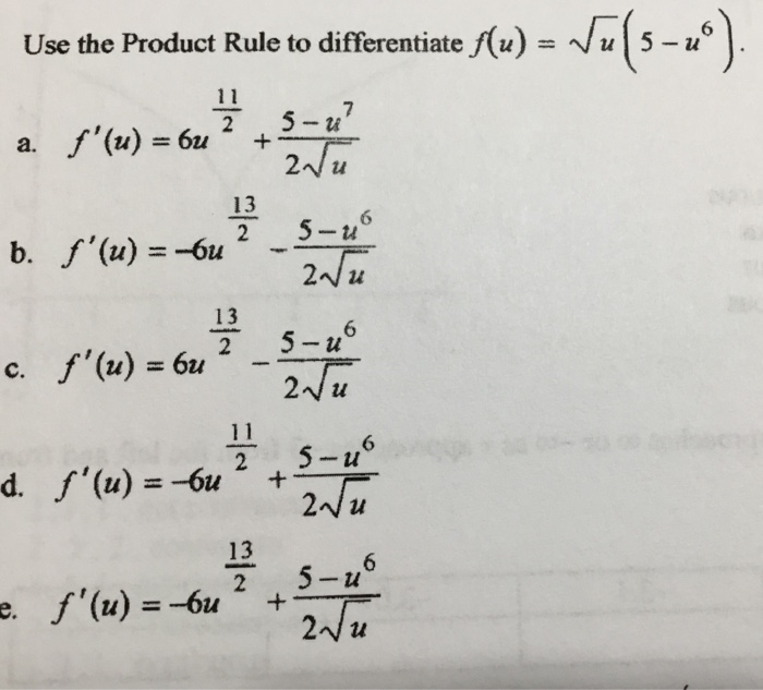 Solved Use the Product Rule to differentiate f(u) - Vu 5 u | Chegg.com