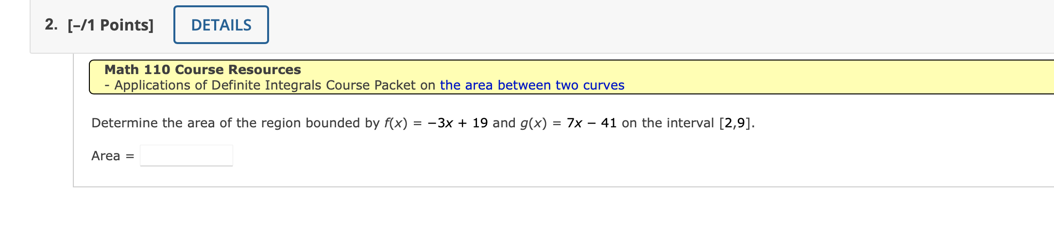 Solved Math 110 Course Resources Applications Of Definite