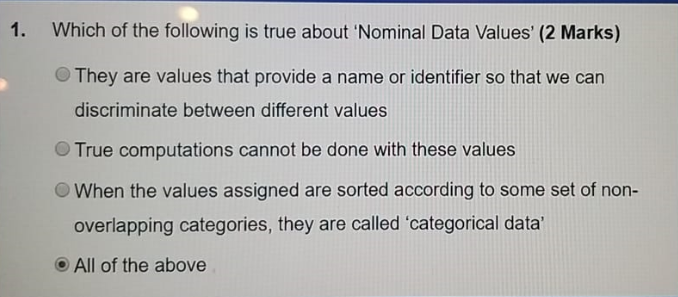 Solved Which of the following is true about 'Nominal Data | Chegg.com