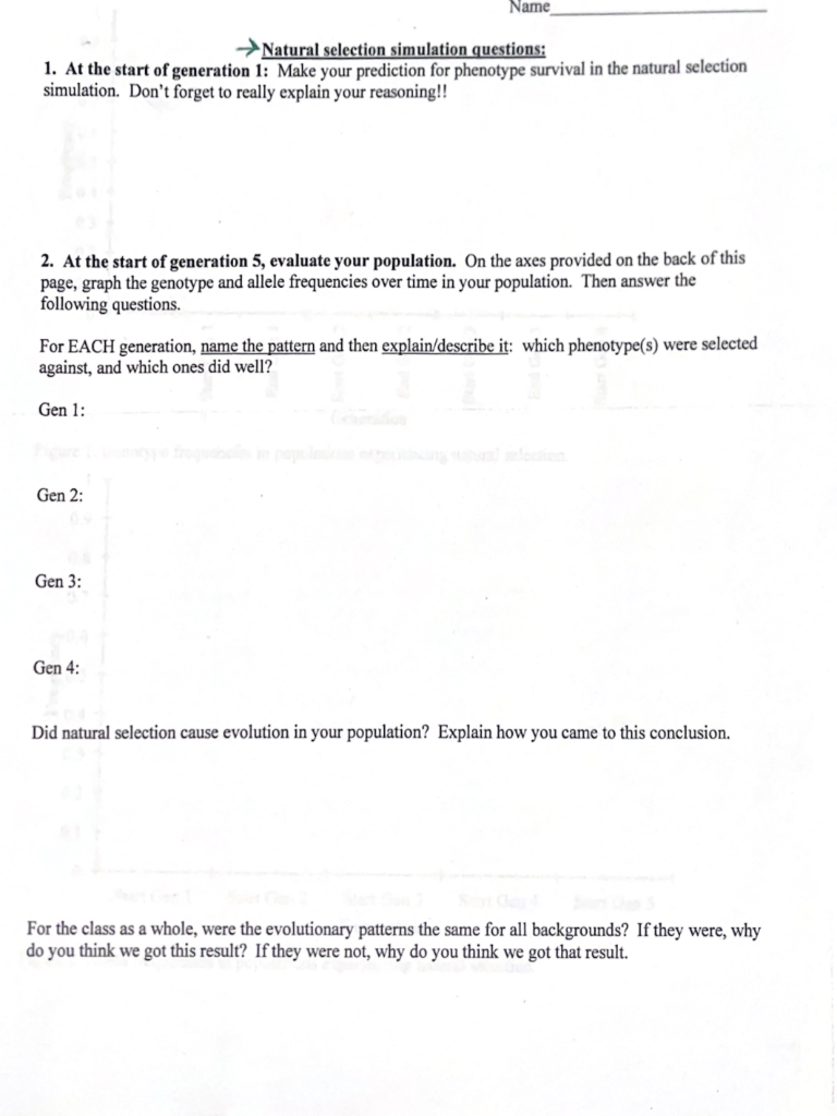 NAME Simulation 1: NATURAL SELECTIONF→ Natural | Chegg.com