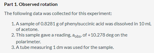Solved Part 1. Observed rotation The following data was | Chegg.com