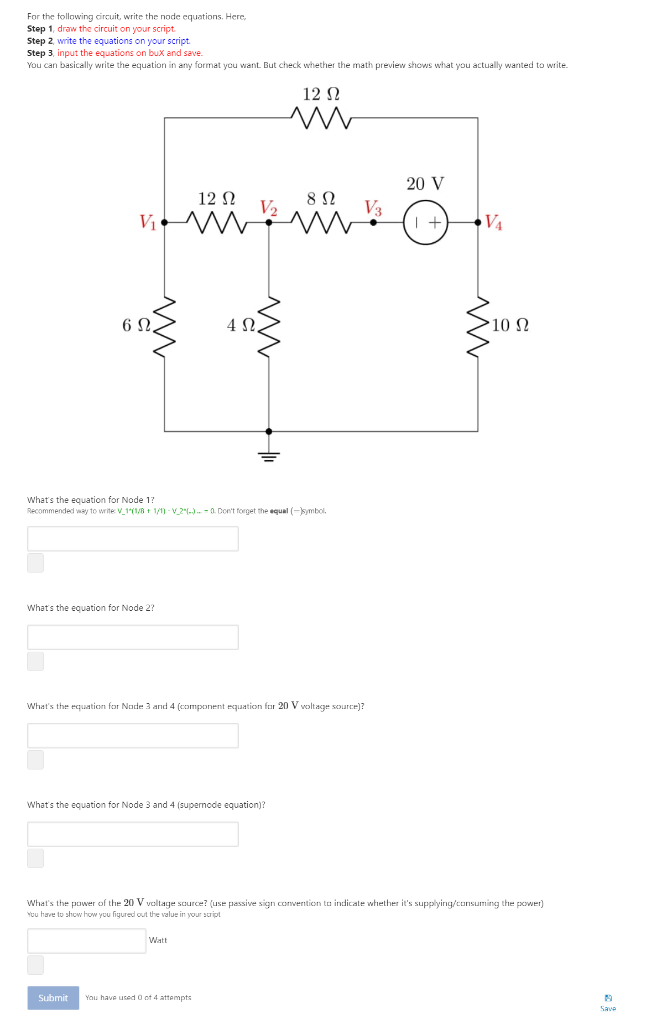 Solved For the following circuit, write the node equations. | Chegg.com