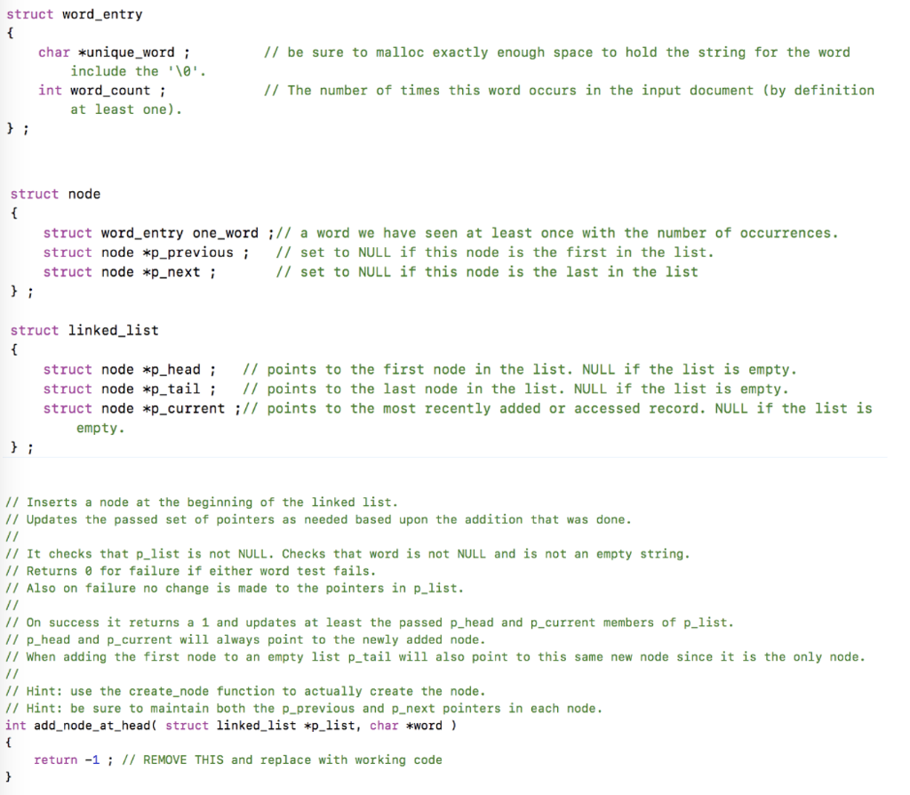 Solved struct word_entry char unique_word // be sure to | Chegg.com