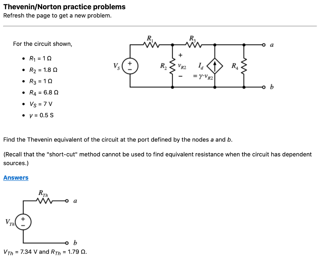 Solved Thevenin/Norton practice problems Refresh the page to | Chegg.com