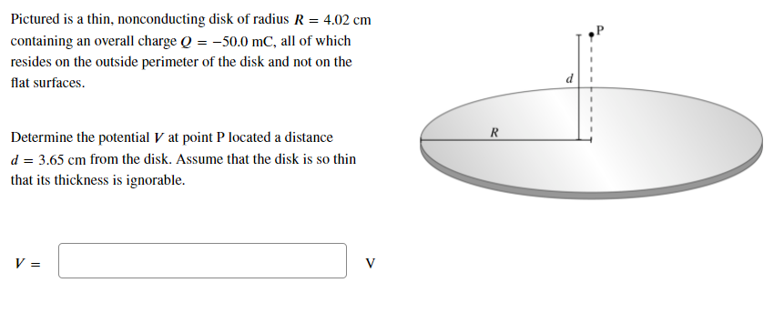 Solved Pictured is a thin, nonconducting disk of radius R = | Chegg.com