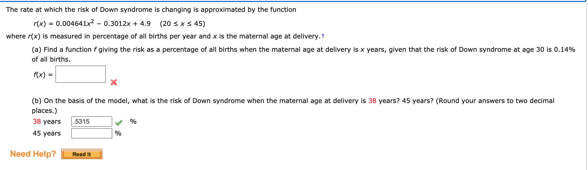Solved The rate at which the risk of Down syndrome is | Chegg.com