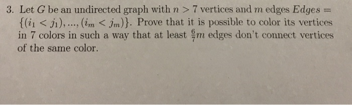 Solved Let G be an undirected graph with n>7 vertices and m | Chegg.com