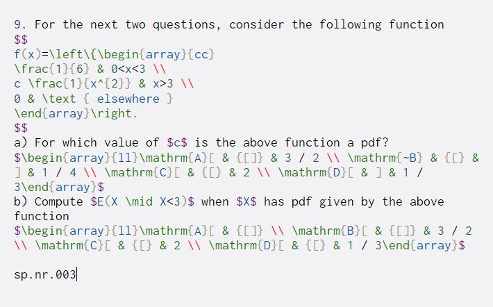 Solved 9. For the next two questions, consider the following | Chegg.com