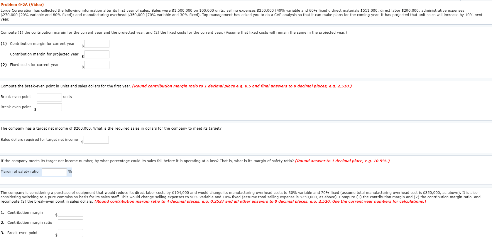 Solved Problem 6-2A (Video) Lorge Corporation has collected | Chegg.com