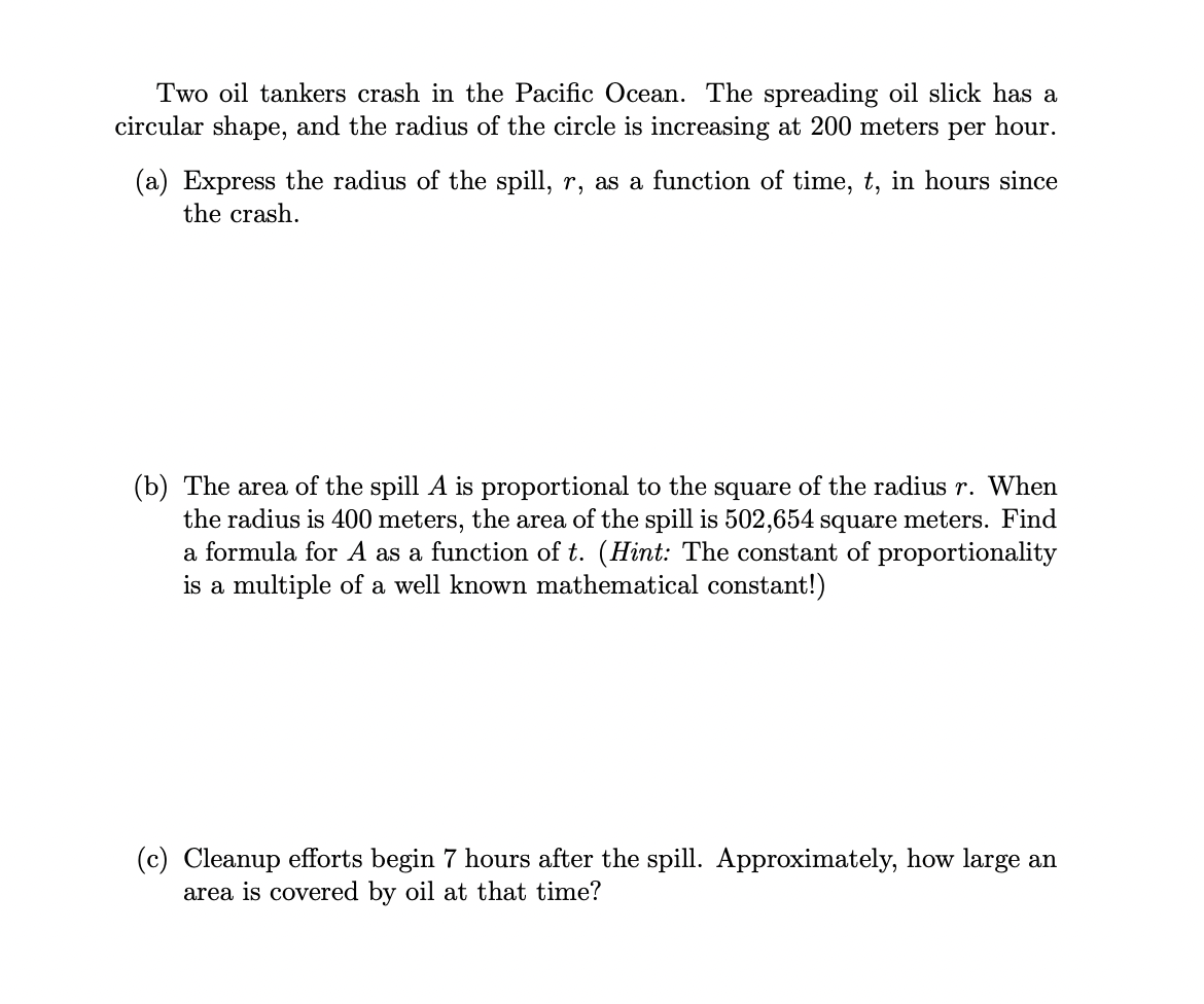 Solved Two oil tankers crash in the Pacific Ocean. The | Chegg.com