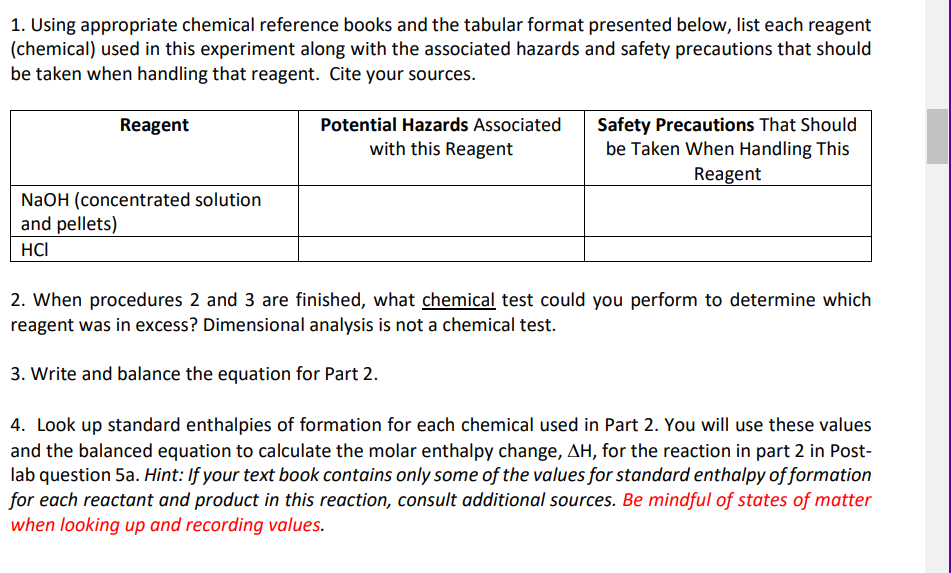 Solved 1. Using appropriate chemical reference books and the | Chegg.com