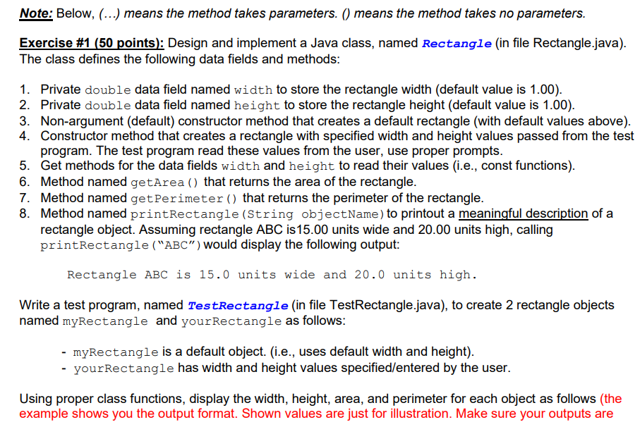 Solved Note: Below, (...) means the method takes parameters. | Chegg.com