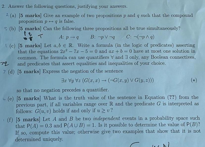 Solved 2. Answer the following questions, justifying your | Chegg.com