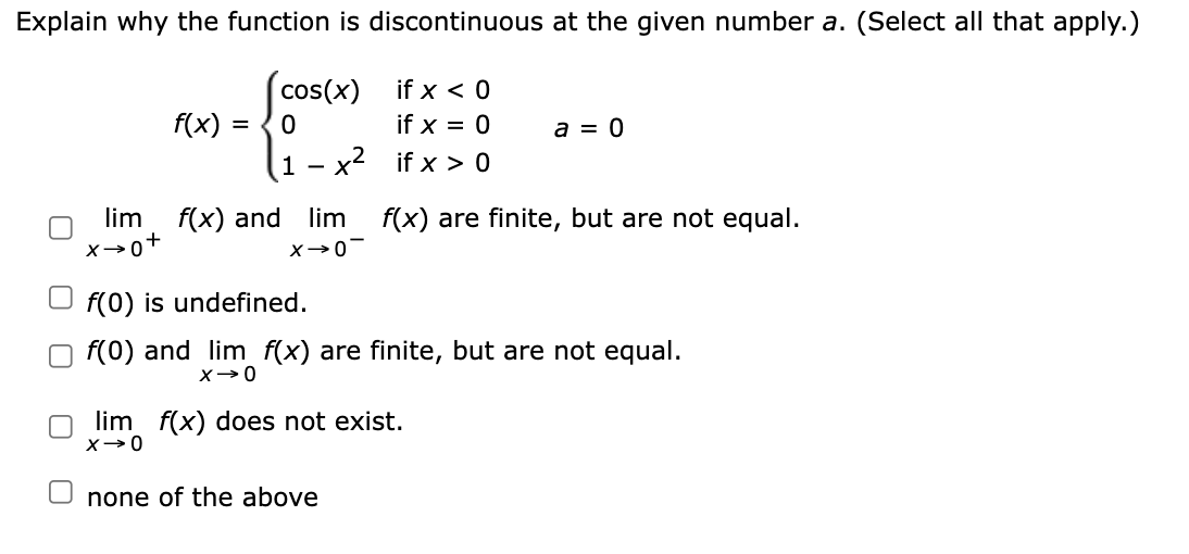 Solved Explain why the function is discontinuous at the | Chegg.com