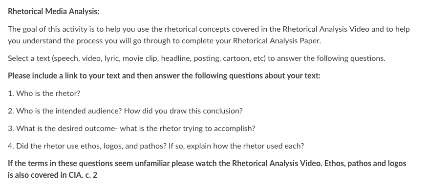 Rhetorical Media Analysis: The goal of this activity | Chegg.com