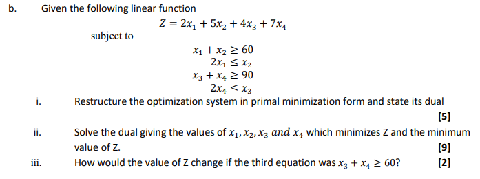 Solved b. b. Given the following linear function 2 = 2x1 + | Chegg.com